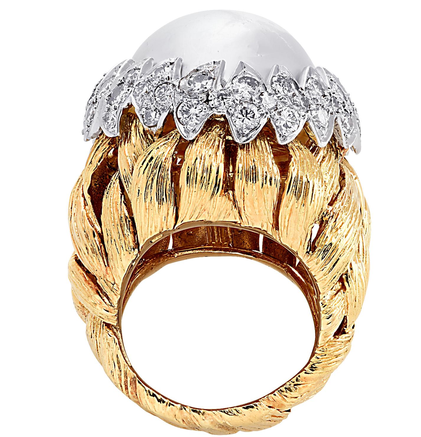 David Webb Pearl and Diamond Cocktail Ring at 1stDibs