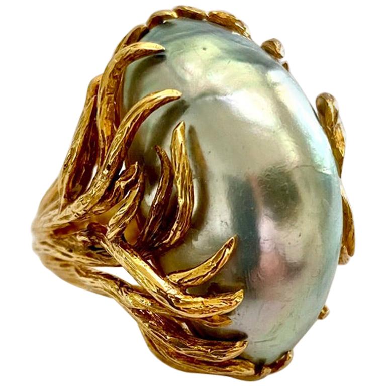 David Webb Pearl Gold Ring at 1stDibs