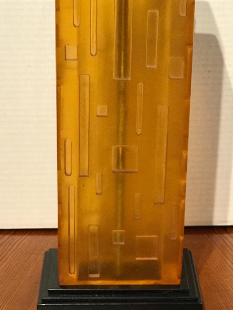 Pair of Cityscape Citrine Lucite Lamps with Custom Shades For Sale at ...