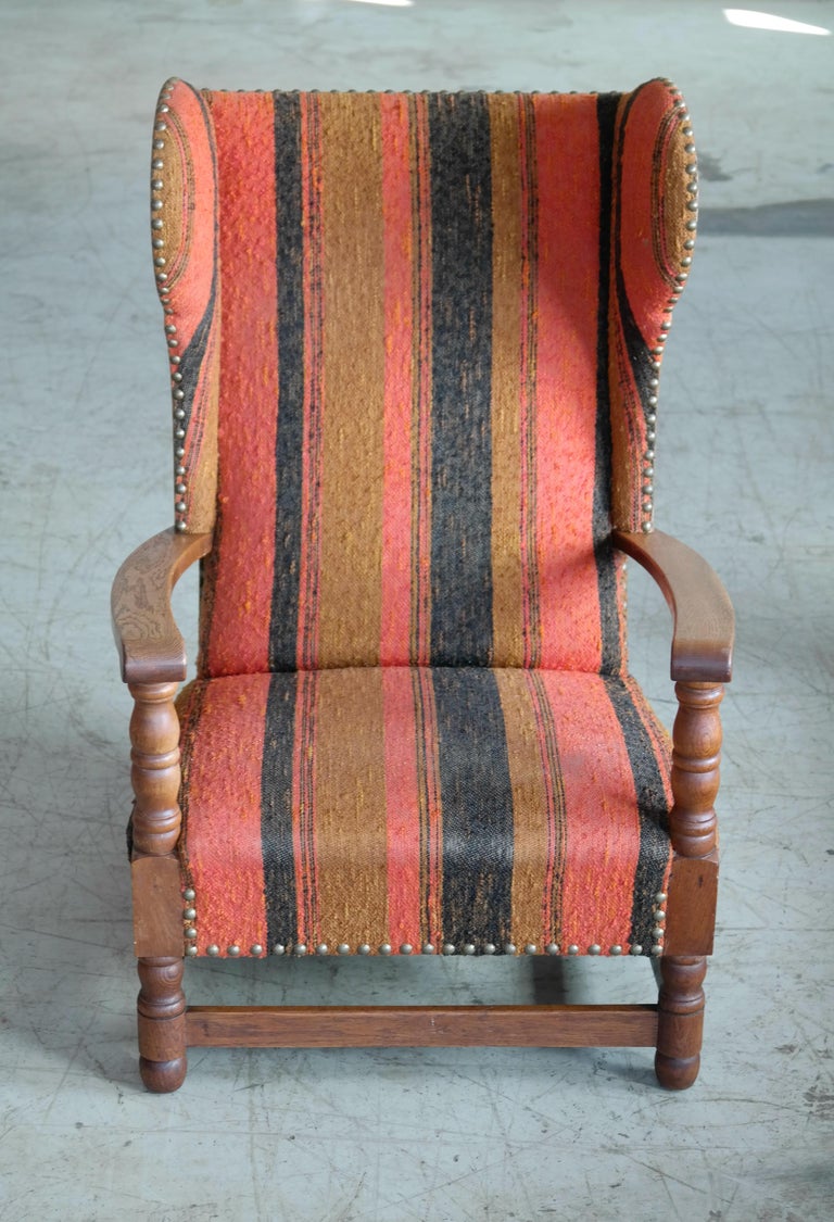 Danish 1930s Midcentury Country Style Wingback Armchair in Solid Oak at ...