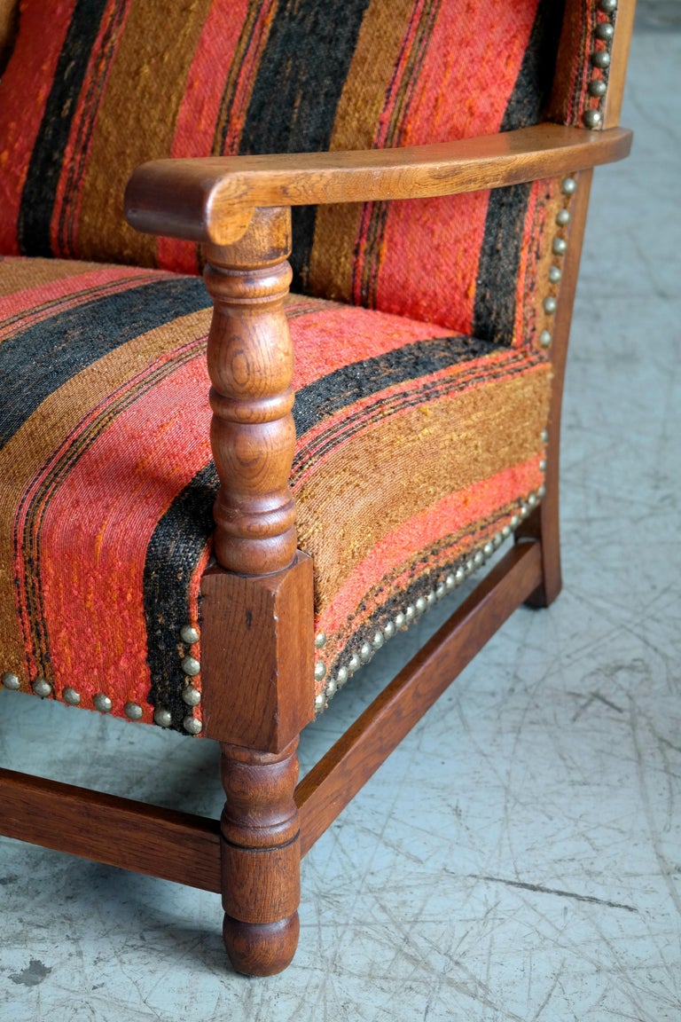Danish 1930s Midcentury Country Style Wingback Armchair in Solid Oak at ...
