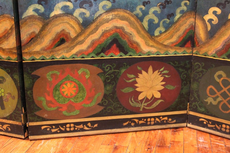 Stuart Travis Art Deco Painted Asian Style Folding Screen with Bird ...