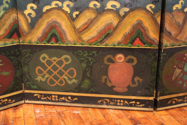 Stuart Travis Art Deco Painted Asian Style Folding Screen with Bird ...