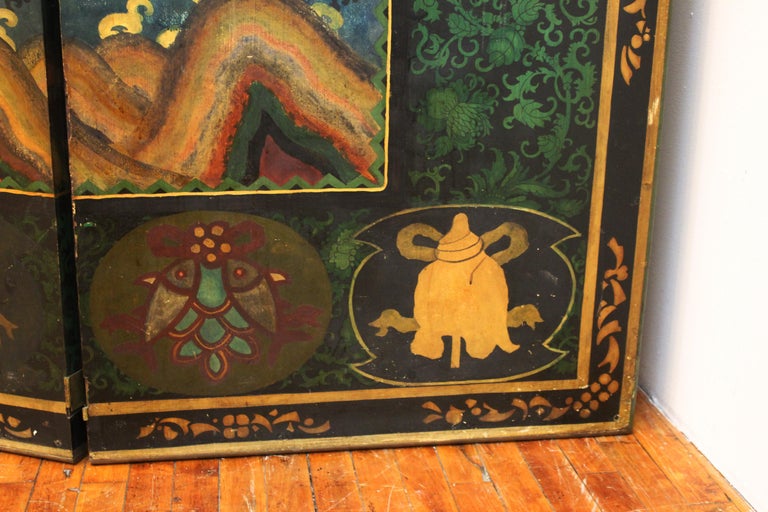 Stuart Travis Art Deco Painted Asian Style Folding Screen with Bird ...