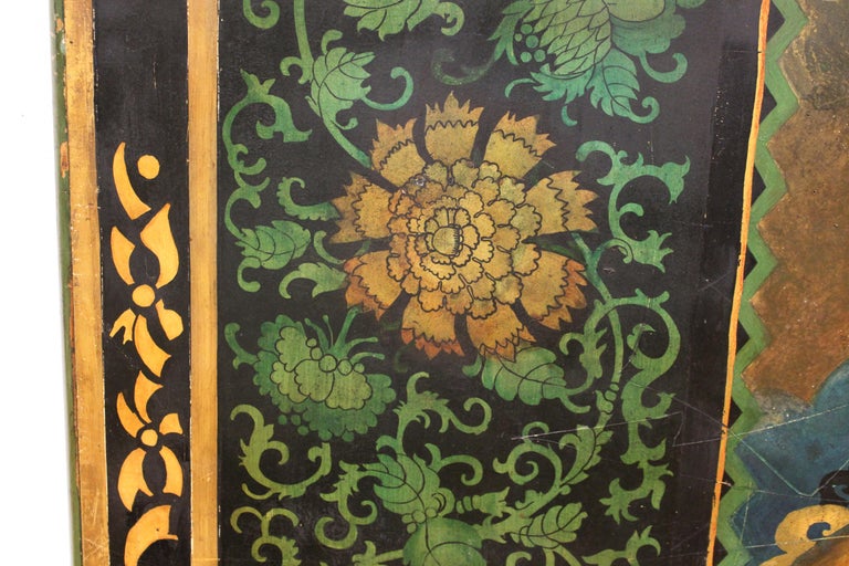 Stuart Travis Art Deco Painted Asian Style Folding Screen with Bird ...