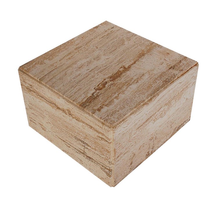 Midcentury Italian Modern Travertine Marble Cube Cocktail Table or Side ...
