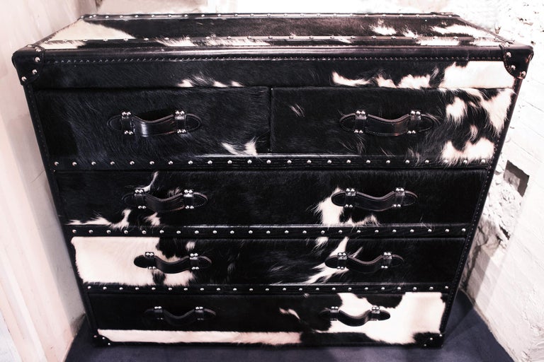 Wild Black and White Cowhide High Chest For Sale at 1stDibs