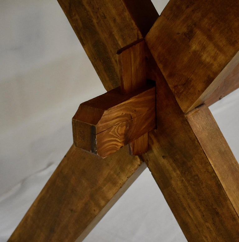 Pine and Oak "X" Base Trestle Table at 1stDibs