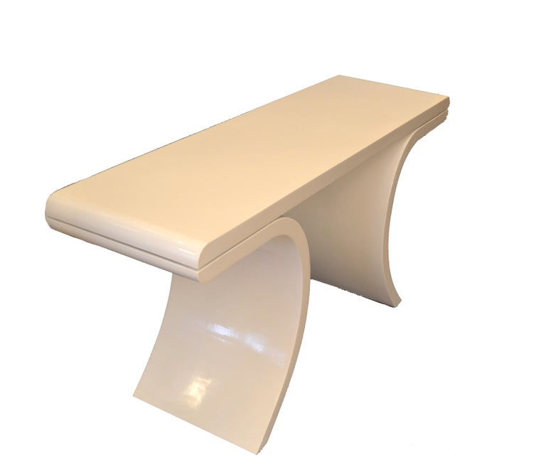 Hollywood Regency White Lacquer Console Table with Curved Legs For Sale ...