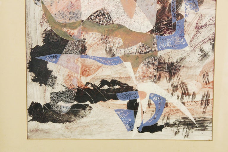 Margaret Stark "Flying Fish" Abstract Modern Ink and Tempera Painting ...