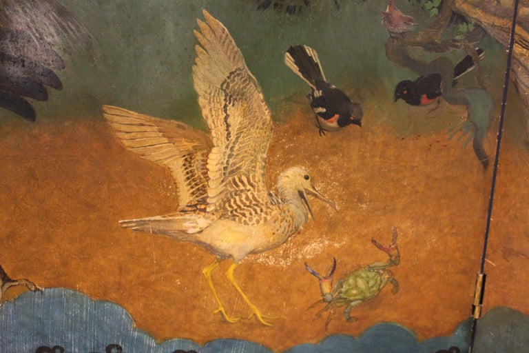 Stuart Travis Art Deco Painted Asian Style Folding Screen with Bird ...