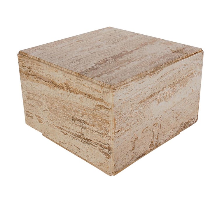 Midcentury Italian Modern Travertine Marble Cube Cocktail Table or Side ...