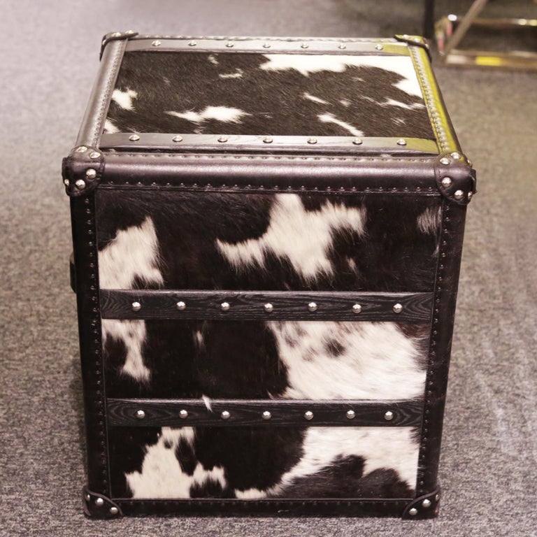 Wild Black and White Cowhide Cube Chest For Sale at 1stDibs