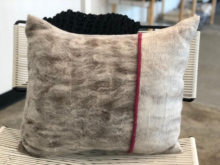 Hand Felted Reversible Silk and Wool Pillow with Red Colored Trim, in ...