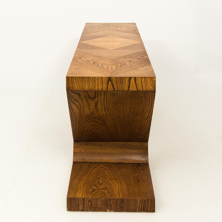 Mid-Century Modern Oak Console on a Z-Shaped Base, circa 1960s at 1stDibs