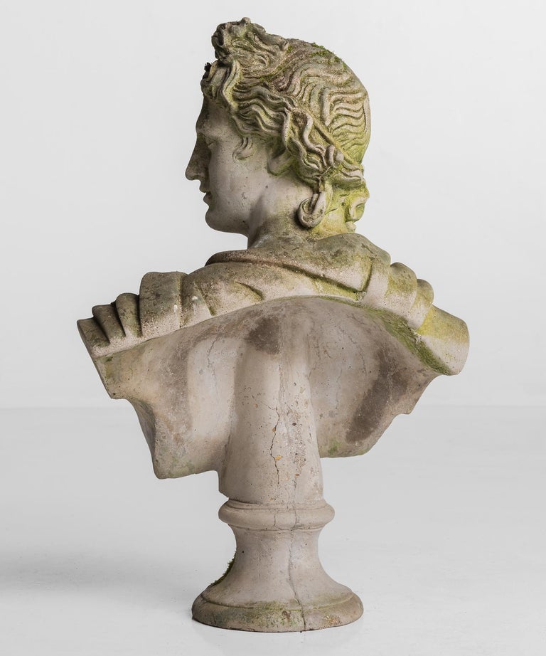 Weathered Garden Bust after Apollo Belvedere, circa 1940 at 1stDibs