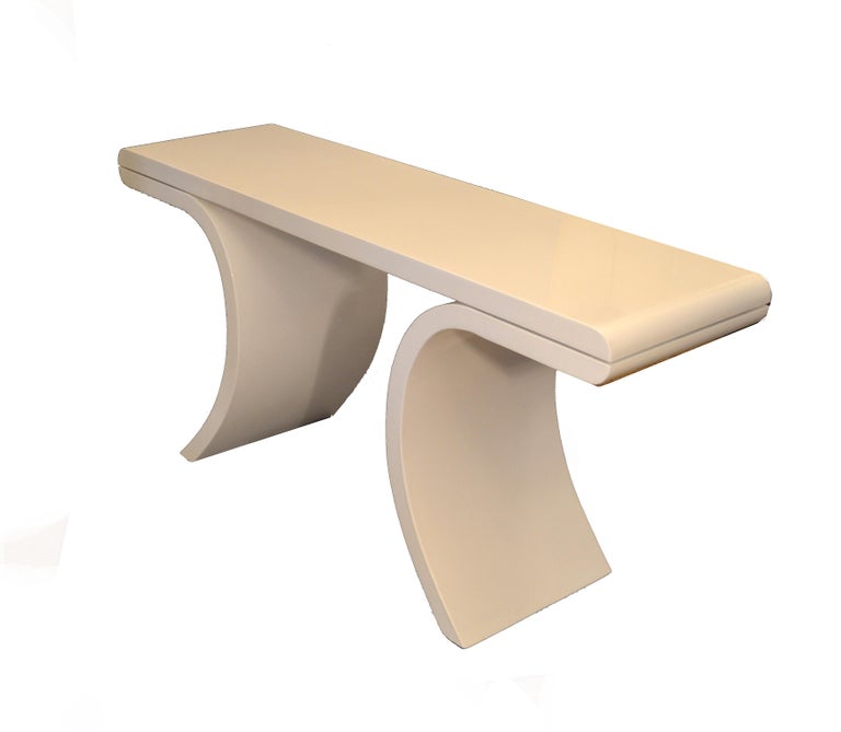 Hollywood Regency White Lacquer Console Table with Curved Legs For Sale ...