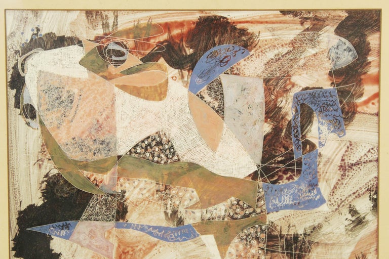 Margaret Stark "Flying Fish" Abstract Modern Ink and Tempera Painting ...