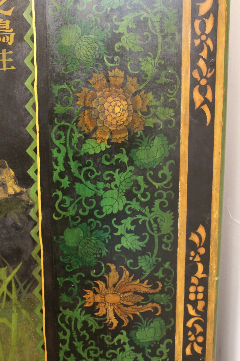 Stuart Travis Art Deco Painted Asian Style Folding Screen with Bird ...
