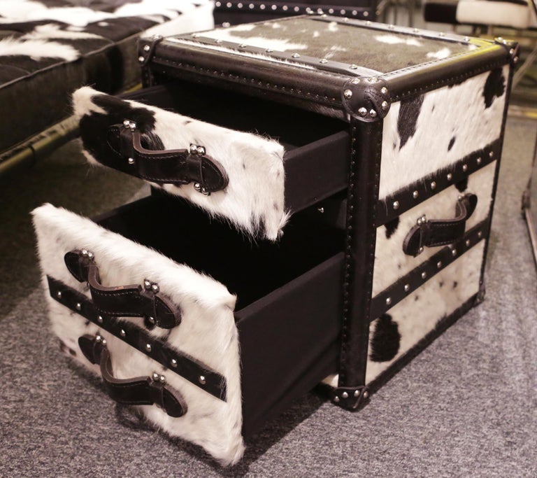 Wild Black and White Cowhide Cube Chest For Sale at 1stDibs
