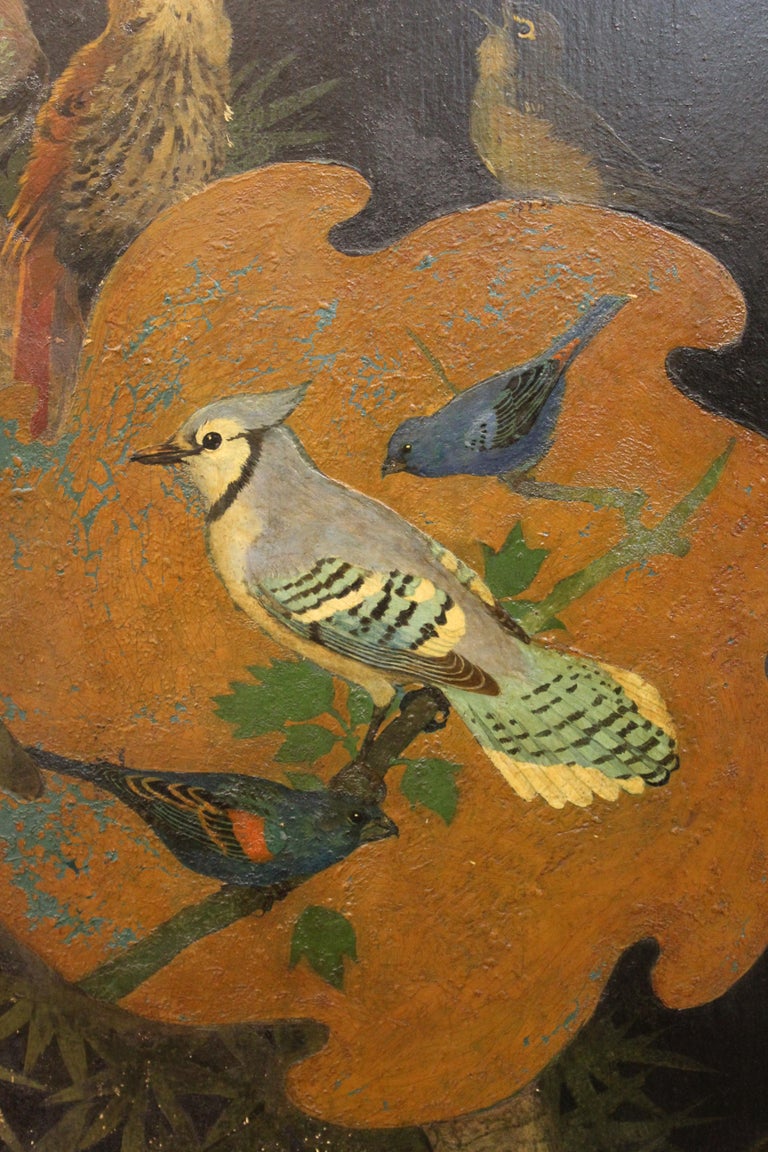 Stuart Travis Art Deco Painted Asian Style Folding Screen with Bird ...