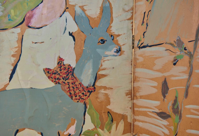Marcel Vertes Unique Hand Painted Paravent For Sale at 1stDibs