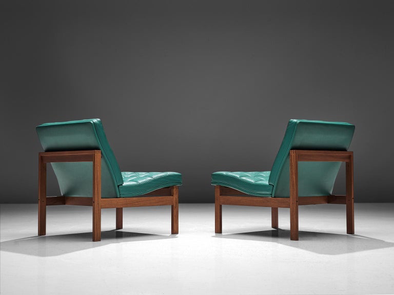 Knudsen and Lind Moduline Turquoise Leather Lounge Chairs at 1stDibs