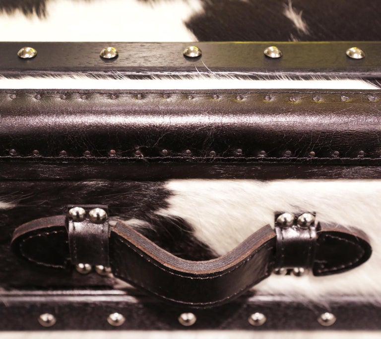 Wild Black and White Cowhide Cube Chest For Sale at 1stDibs