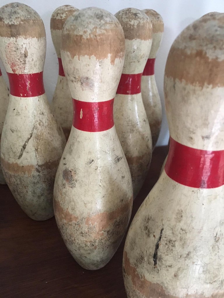 Antique Hand-Painted Wood Bowling Set at 1stDibs