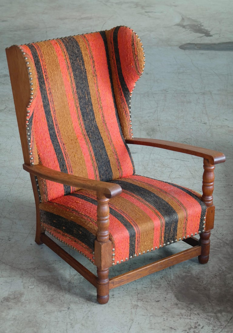 Danish 1930s Midcentury Country Style Wingback Armchair in Solid Oak at ...