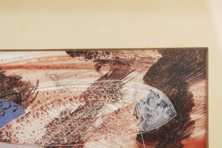 Margaret Stark "Flying Fish" Abstract Modern Ink and Tempera Painting ...