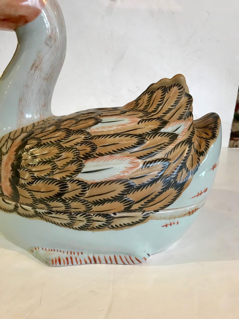 Wonderful Duck Shaped Chinese Hand-Painted Tureen at 1stDibs