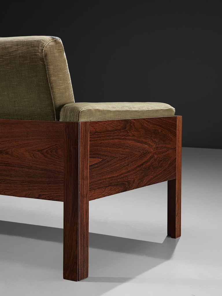 Scandinavian Sofa Rosewood and Green Fabric For Sale at 1stDibs