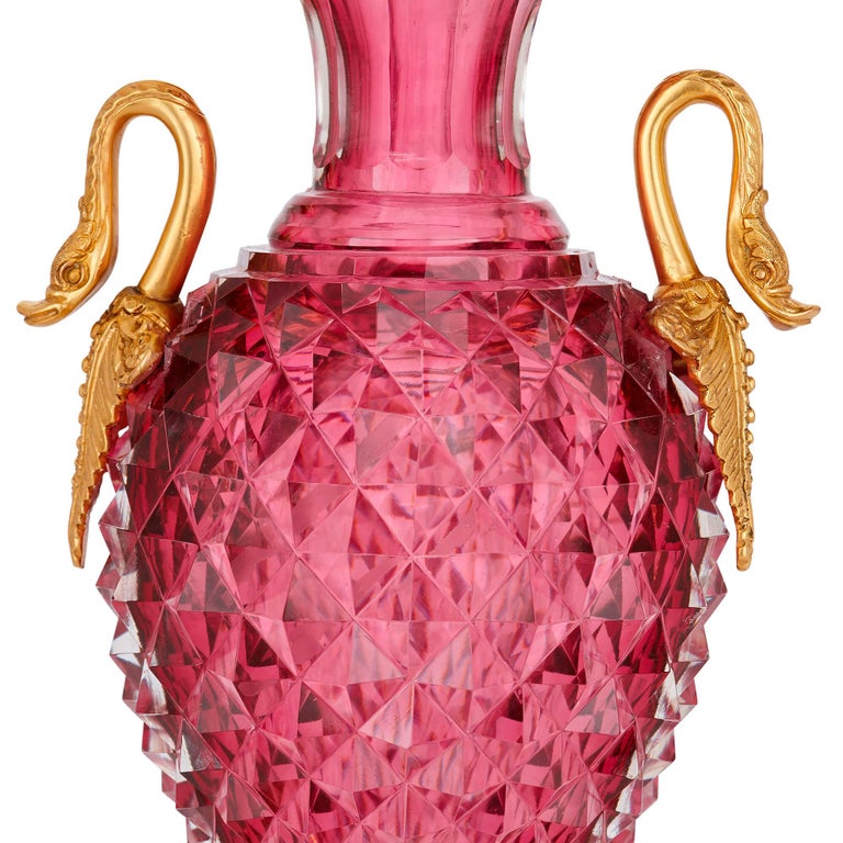 Pair of Russian Cut Glass and Gilt Bronze Vases at 1stDibs