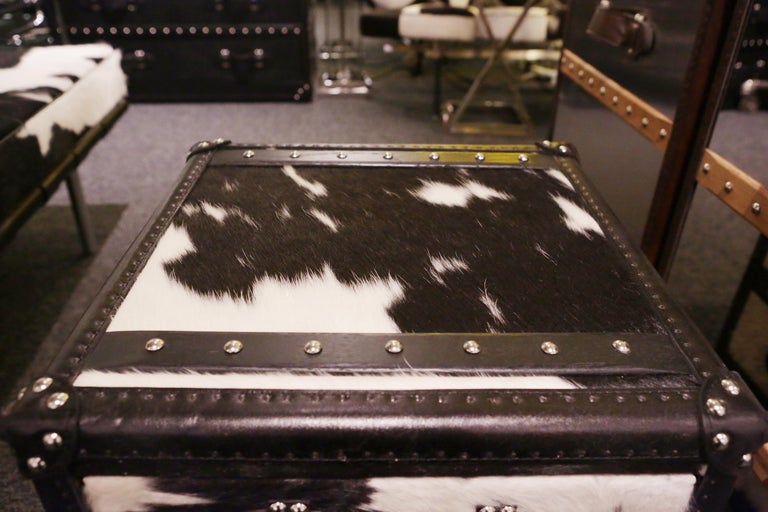 Wild Black and White Cowhide Cube Chest For Sale at 1stDibs
