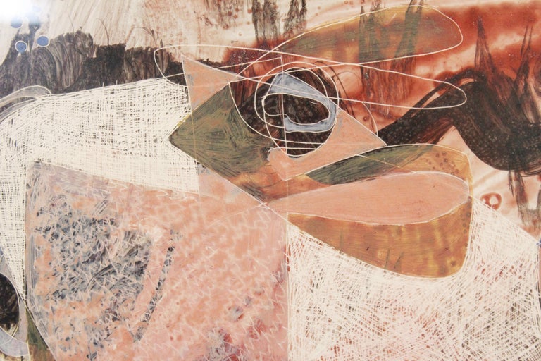 Margaret Stark "Flying Fish" Abstract Modern Ink and Tempera Painting ...