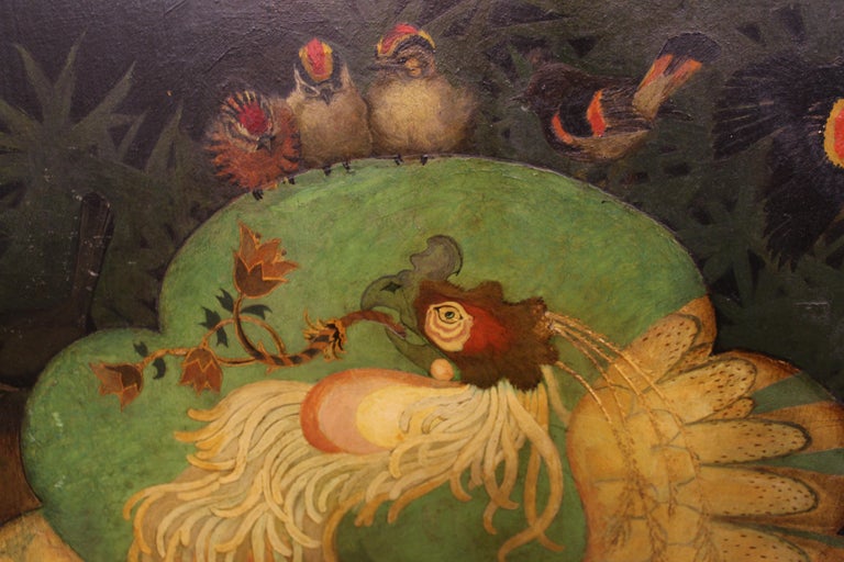 Stuart Travis Art Deco Painted Asian Style Folding Screen with Bird ...