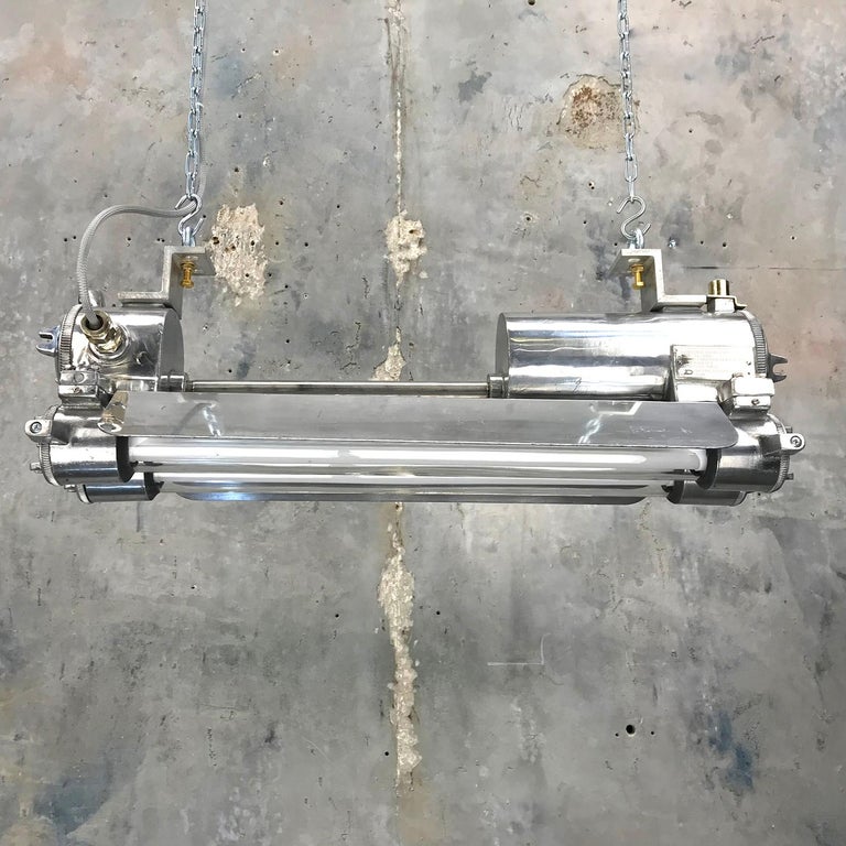 1970s Industrial Cast Aluminium, Glass and Brass Flameproof Strip Light ...