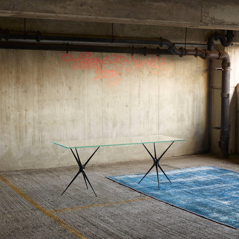 Supernova, Recycled Cast Aluminum Trestle Table Legs and Glass by Made ...