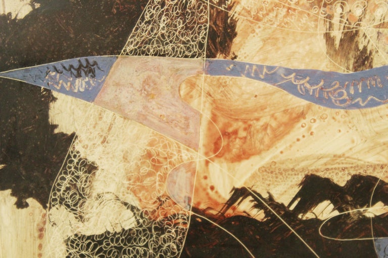 Margaret Stark "Flying Fish" Abstract Modern Ink and Tempera Painting ...