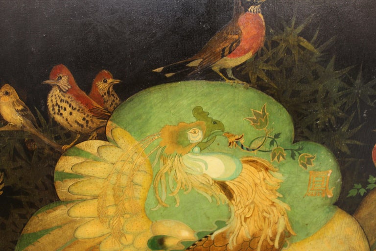 Stuart Travis Art Deco Painted Asian Style Folding Screen with Bird ...