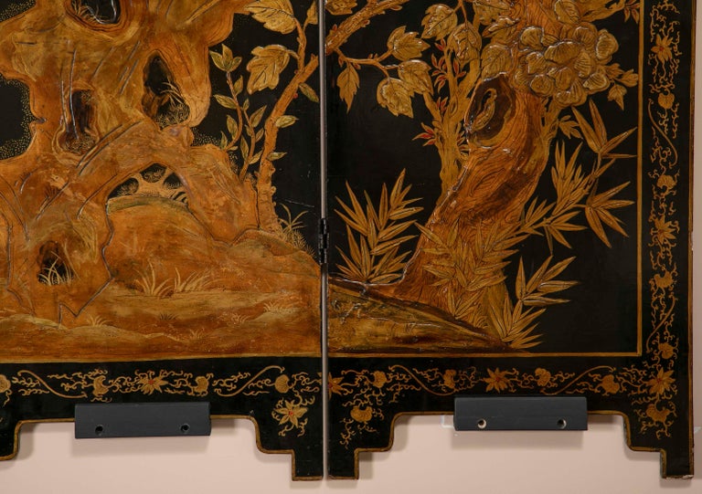Four Panel Chinese Lacquered Screen Depicting a Phoenix at 1stDibs