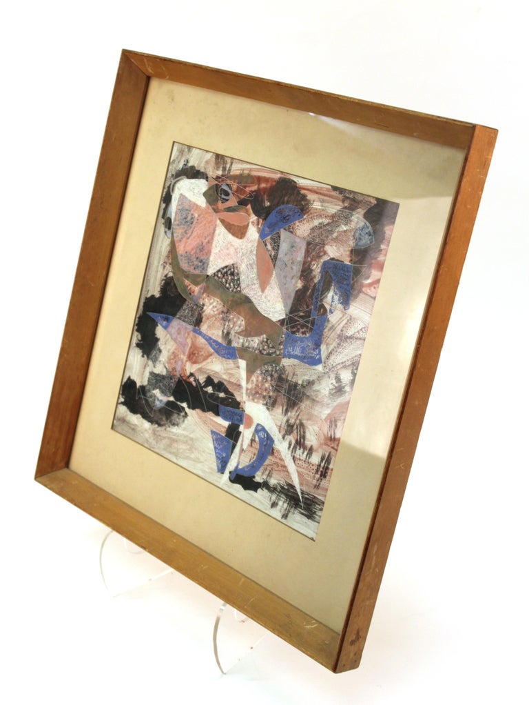 Margaret Stark "Flying Fish" Abstract Modern Ink and Tempera Painting ...
