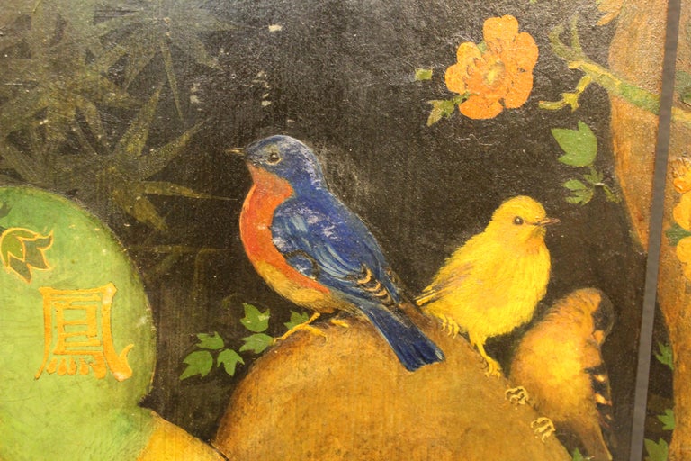 Stuart Travis Art Deco Painted Asian Style Folding Screen with Bird ...