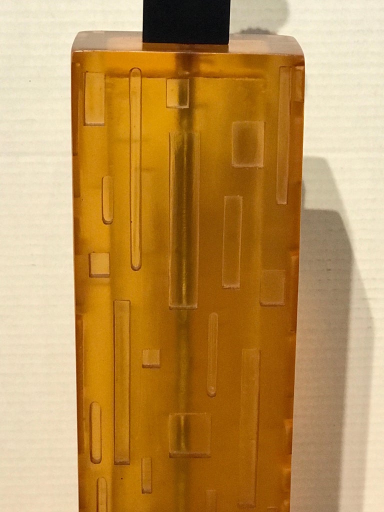 Pair of Cityscape Citrine Lucite Lamps with Custom Shades For Sale at ...