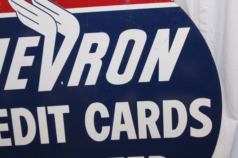 1950s Chevron Credit Cards Dealer D.S. Porcelain Sign For Sale at 1stdibs