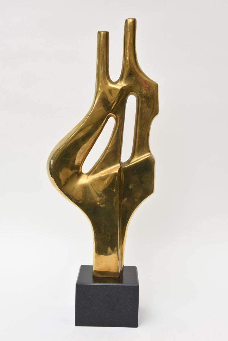 Modernist Abstract Brass Sculpture on Black Granite Base Vintage at ...