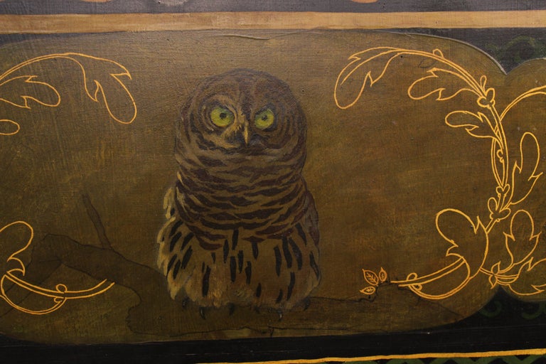 Stuart Travis Art Deco Painted Asian Style Folding Screen with Bird ...