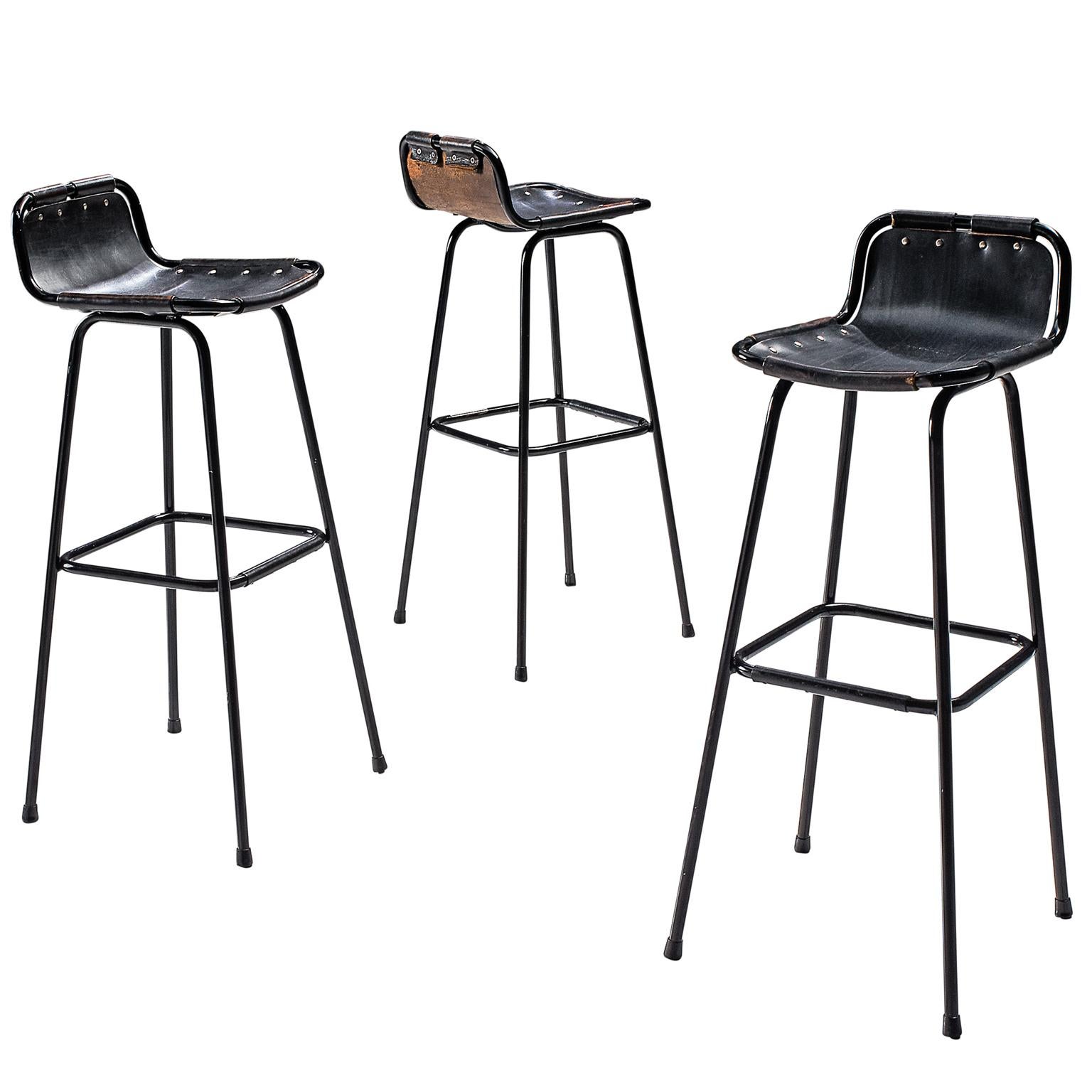 Black Leather Stools Selected by Charlotte Perriand at 1stDibs