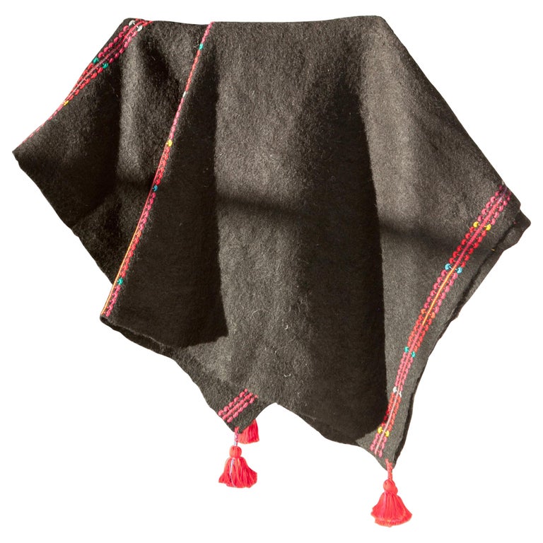 One of a Kind Handwoven Wool Throw in Black with Red Tassels, in Stock ...